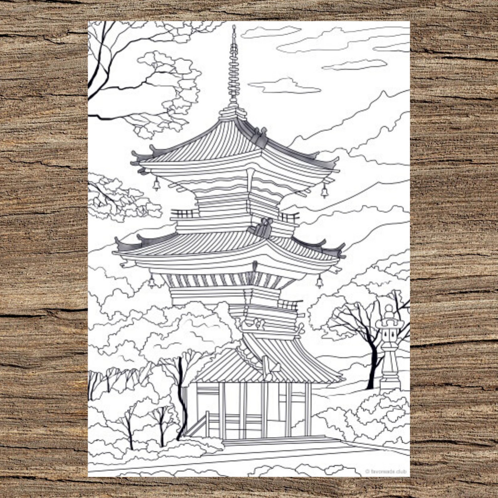 Japanese Temple Printable Adult Coloring Page From Favoreads coloring ...