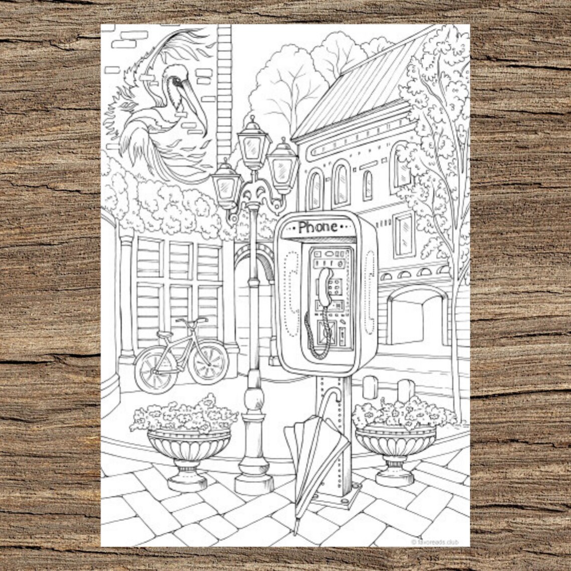 Phone Booth Printable Adult Coloring Page From Favoreads | Etsy