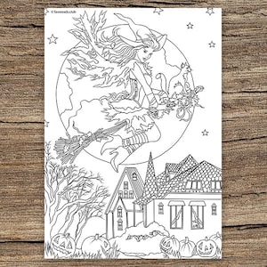 Flying Witch - Printable Adult Coloring Page From Favoreads (coloring ...