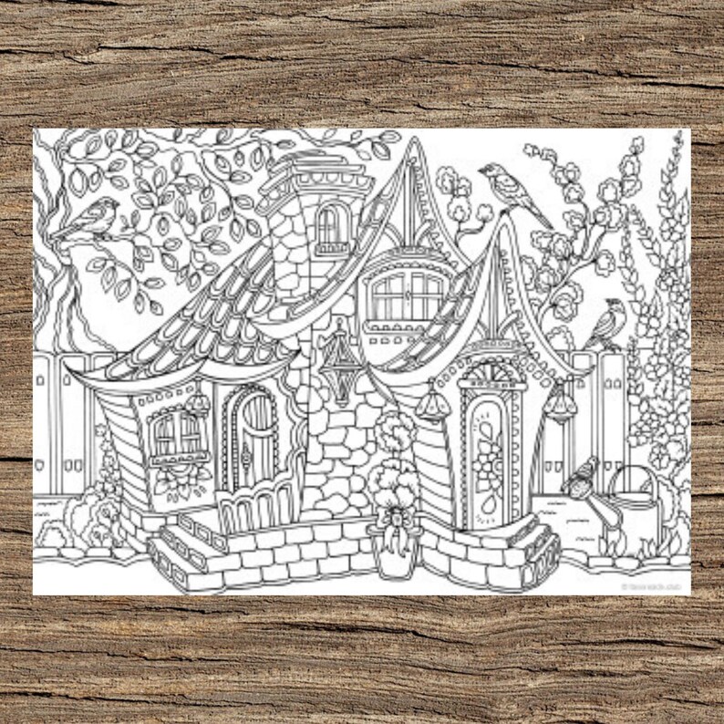 Tiny House Printable Adult Coloring Page From Favoreads | Etsy