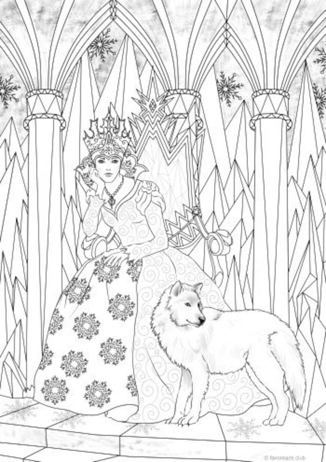 Snow Queen Printable Adult Coloring Page From Favoreads - Etsy