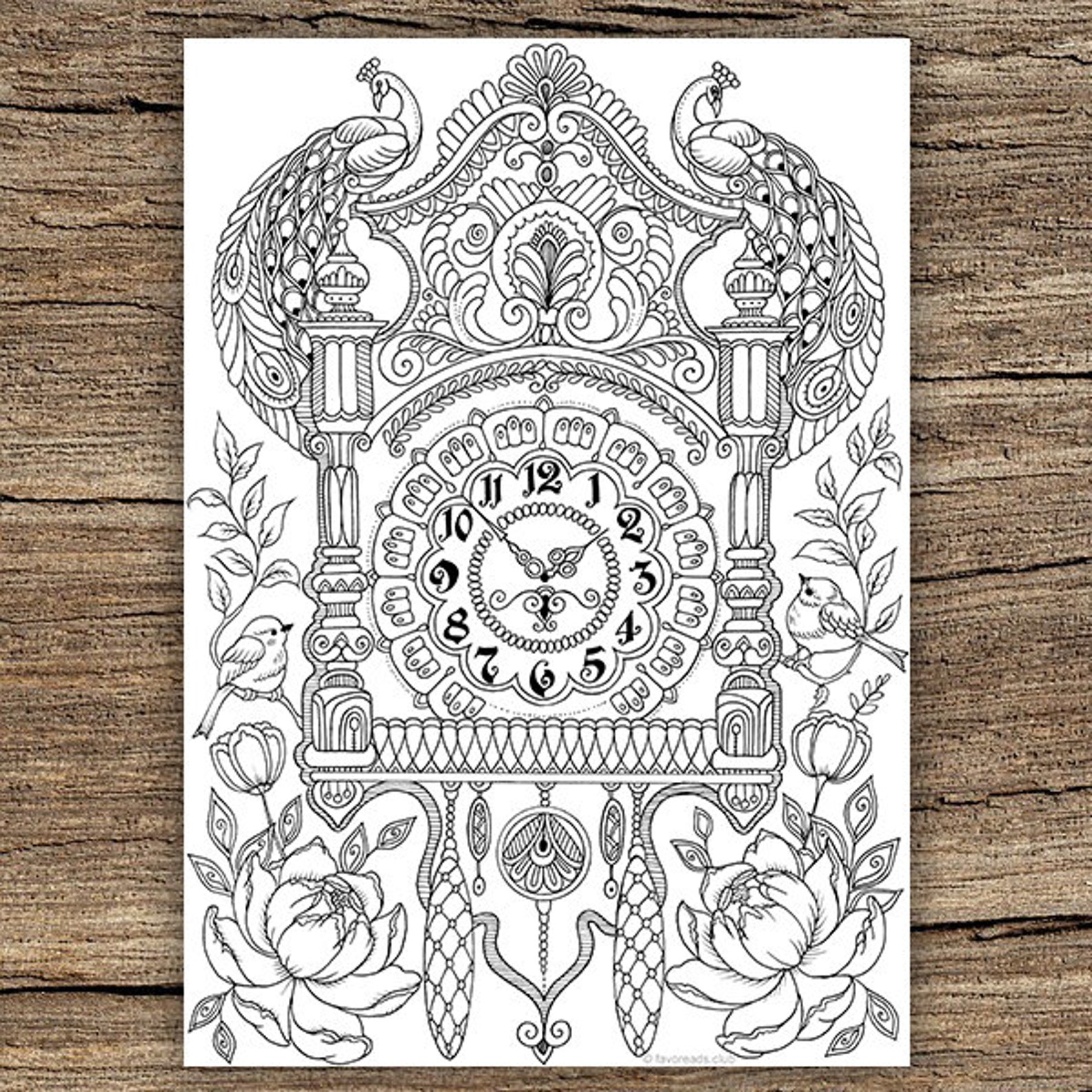 Wall Clock Printable Adult Coloring Page From Favoreads | Etsy