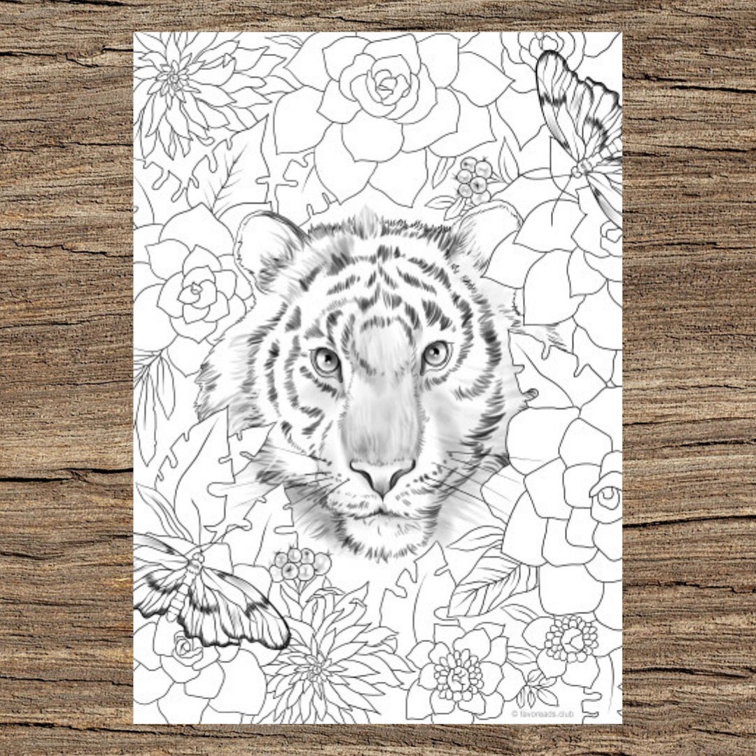 Gorgeous Tiger Printable Adult Coloring Page From Favoreads - Etsy ...