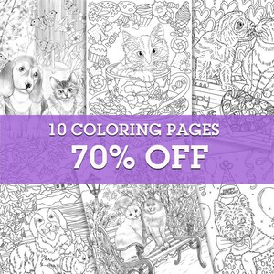 Cats and Dogs Bundle - 10 Printable Adult Coloring Pages From Favoreads ...