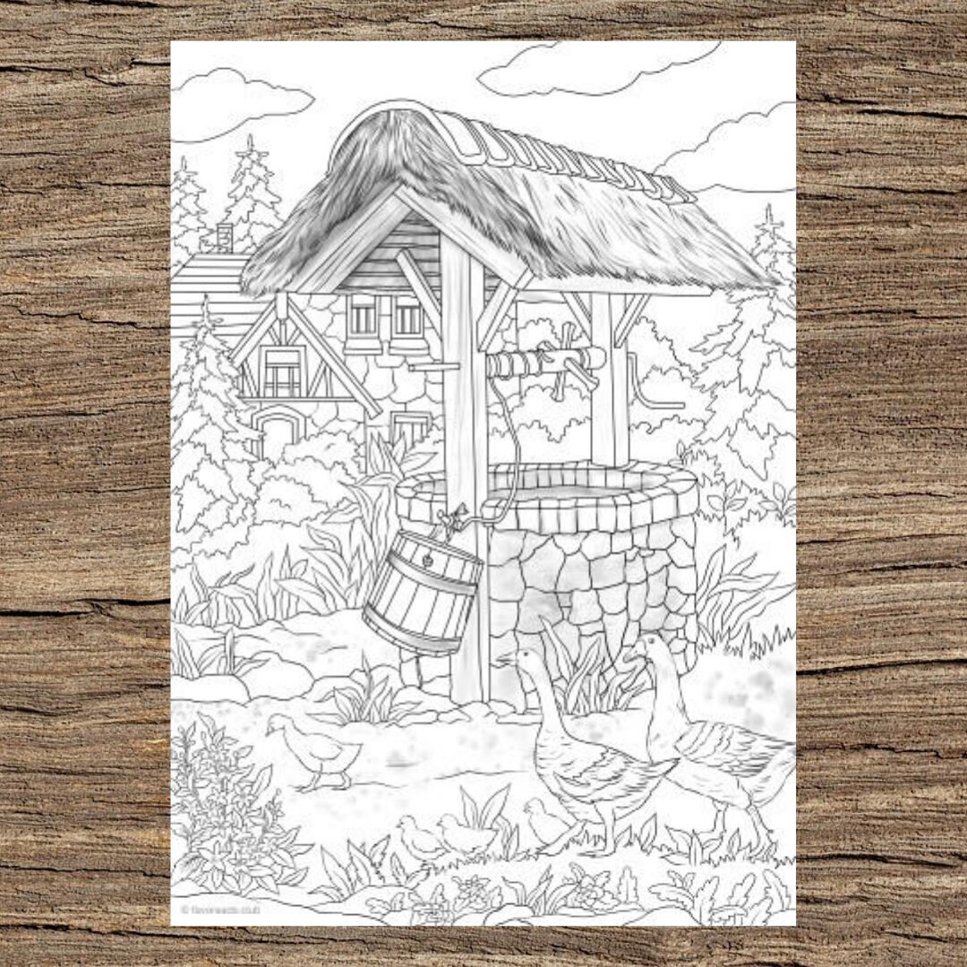 Country Well - Printable Adult Coloring Page From Favoreads Coloring ...