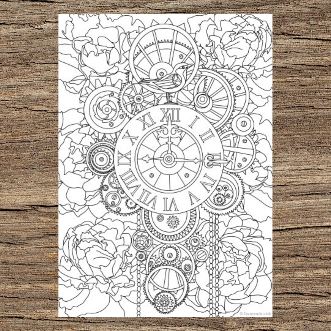Steampunk Clock Printable Adult Coloring Page From Favoreads | Etsy