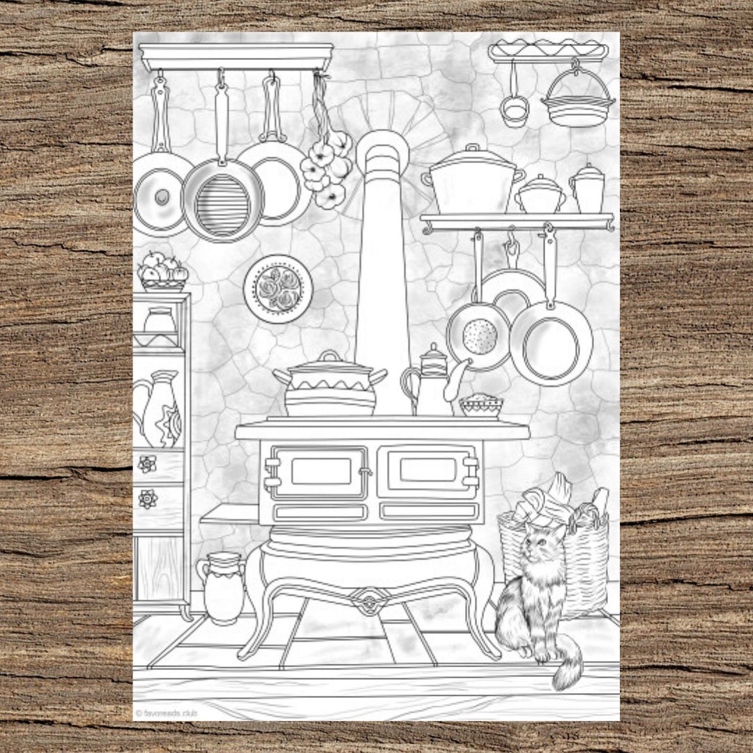 Country Stove - Printable Adult Coloring Page From Favoreads Coloring ...