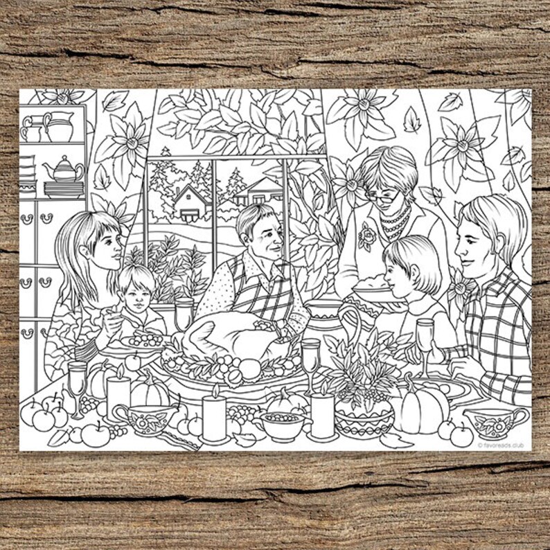 Thanksgiving Dinner Printable Adult Coloring Page From | Etsy
