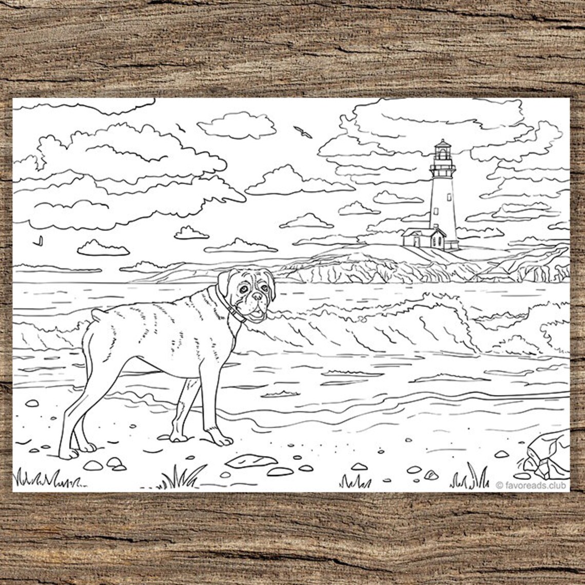 Dog on a Beach Printable Adult Coloring Page From Favoreads coloring ...