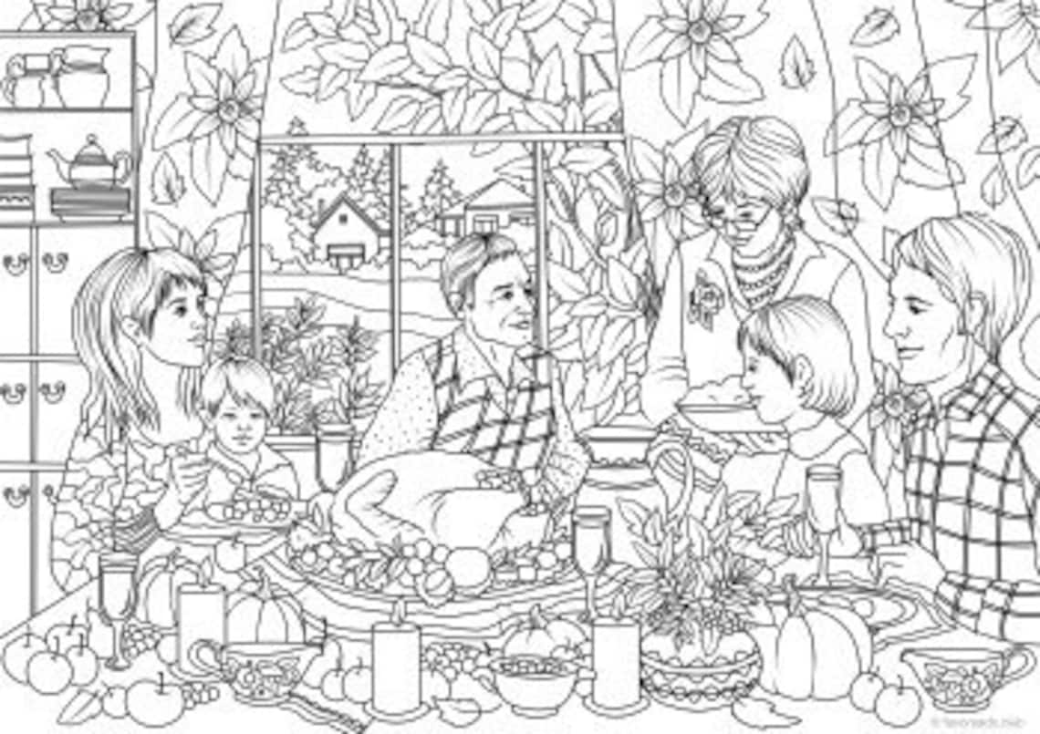 Thanksgiving Dinner Printable Adult Coloring Page From | Etsy