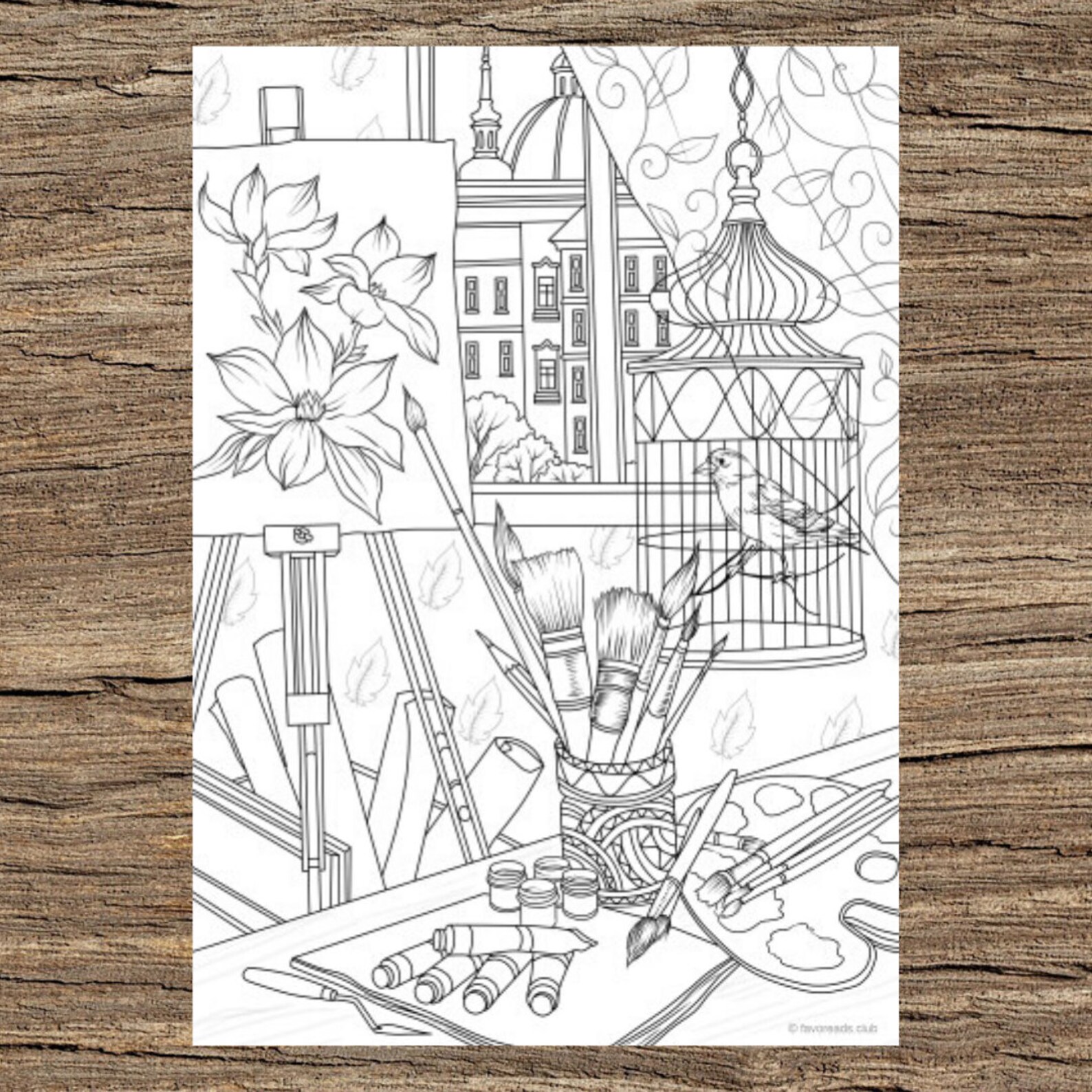 Artist's Table Printable Adult Coloring Page From | Etsy