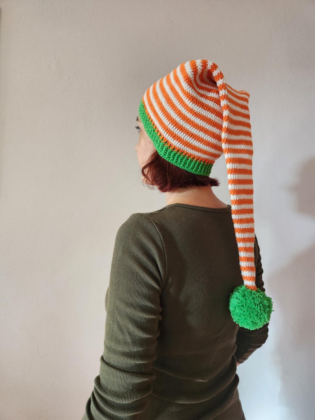 READY FOR SHIP Handknit Santa / Elf Hat, Vegan Crochet Christmas Winter ...
