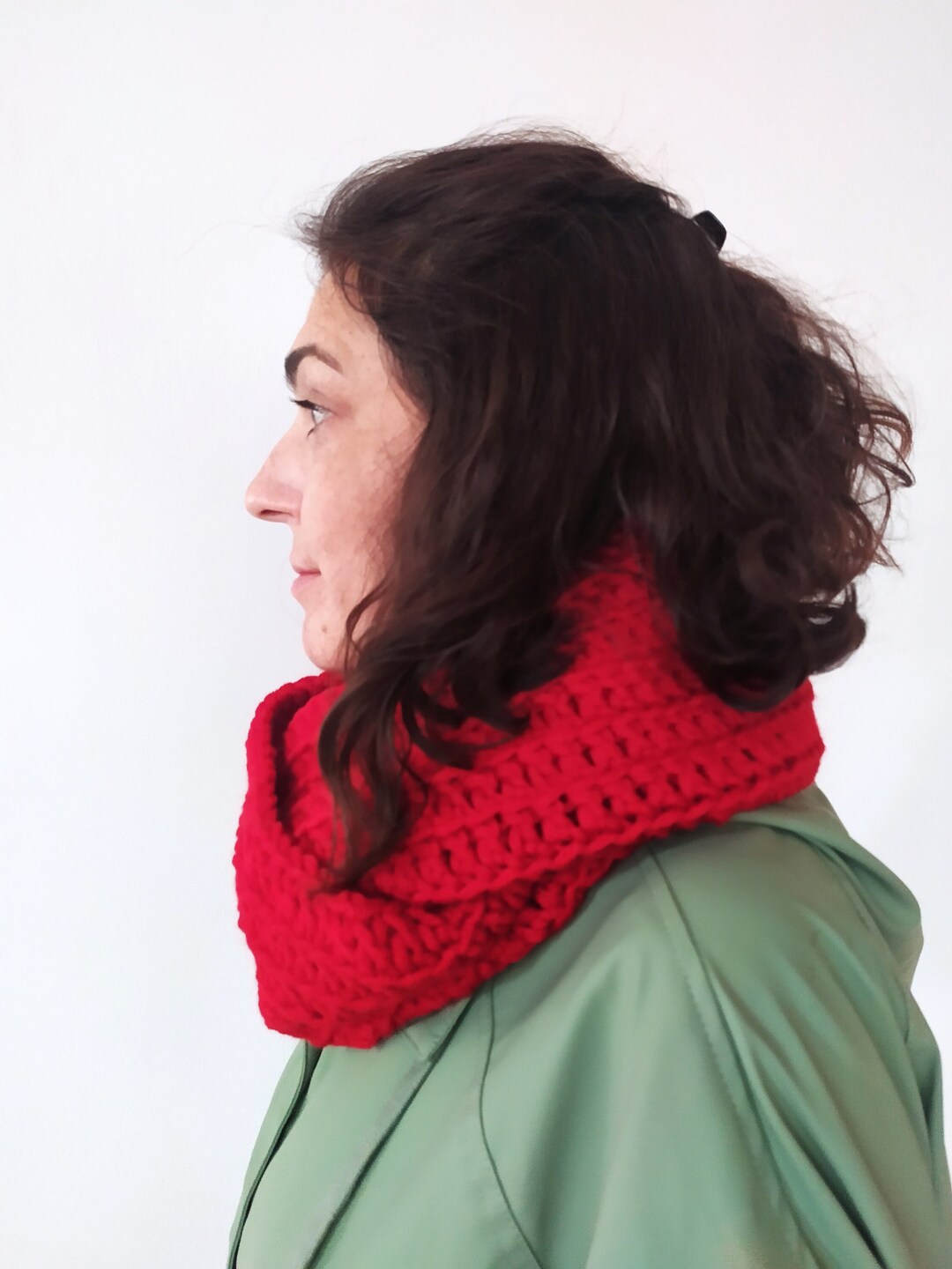 Christmas Red Color Crochet Scarf, Chunky Crochet Scarf, Handknit Snood ...