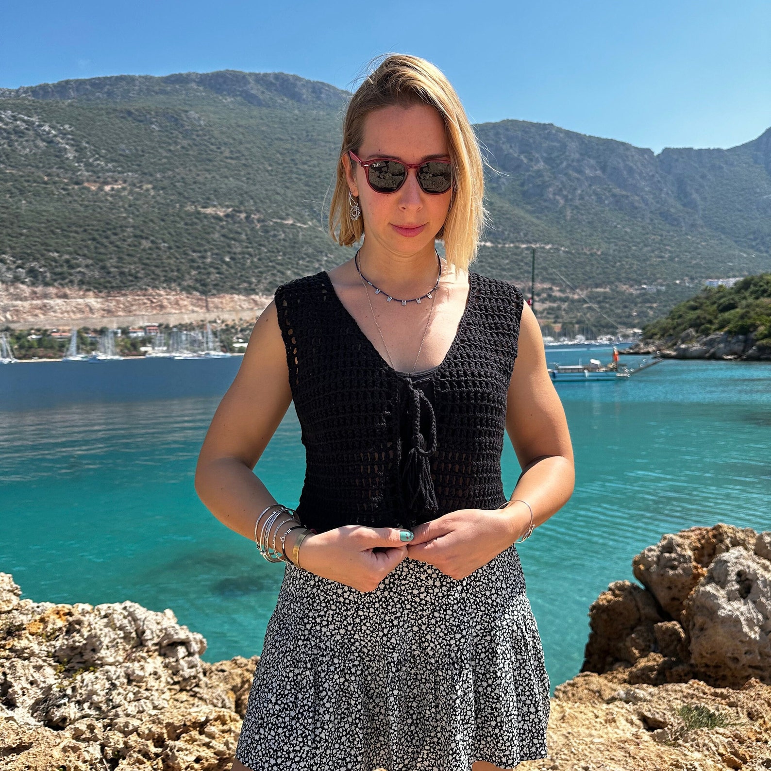 Last Chance Black Crochet Vest – Handmade Boho Waistcoat – Lightweight ...