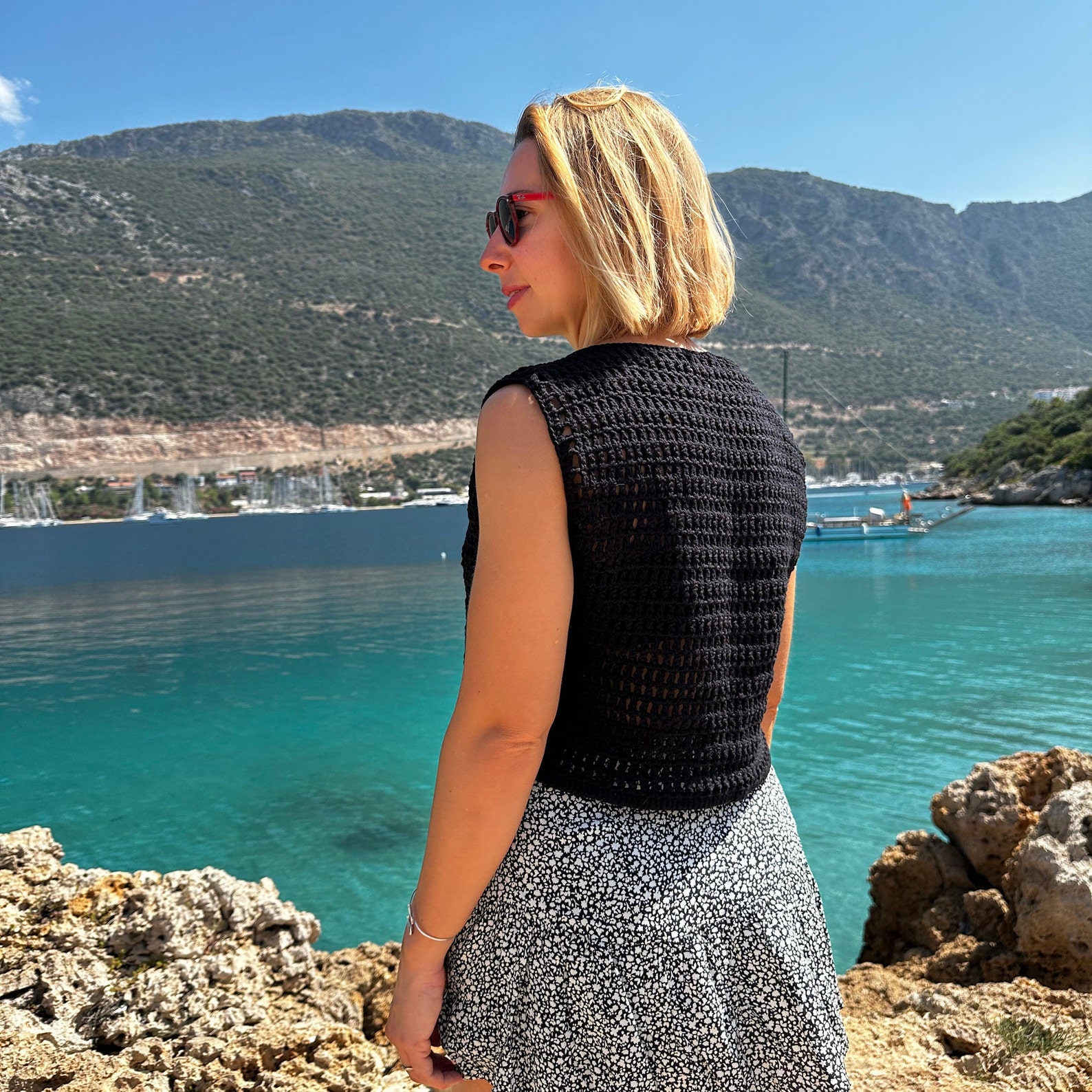 Last Chance Black Crochet Vest – Handmade Boho Waistcoat – Lightweight ...