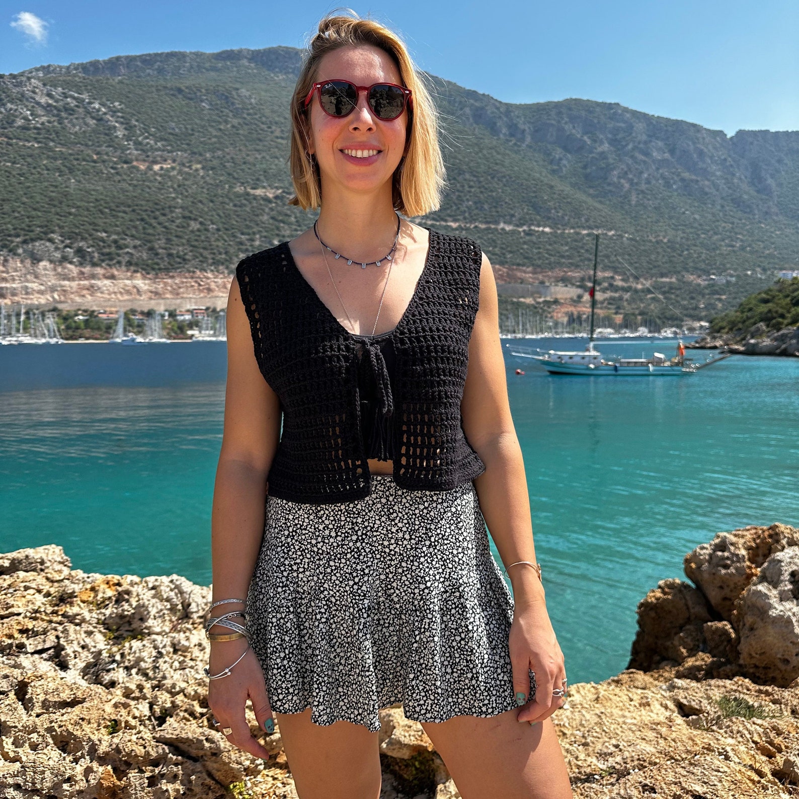 Last Chance Black Crochet Vest – Handmade Boho Waistcoat – Lightweight ...