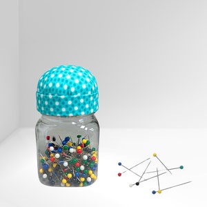 Pins in a Jar by Dritz - Teal Polka Dot Pin Cushion Lid, Pin Holder ...