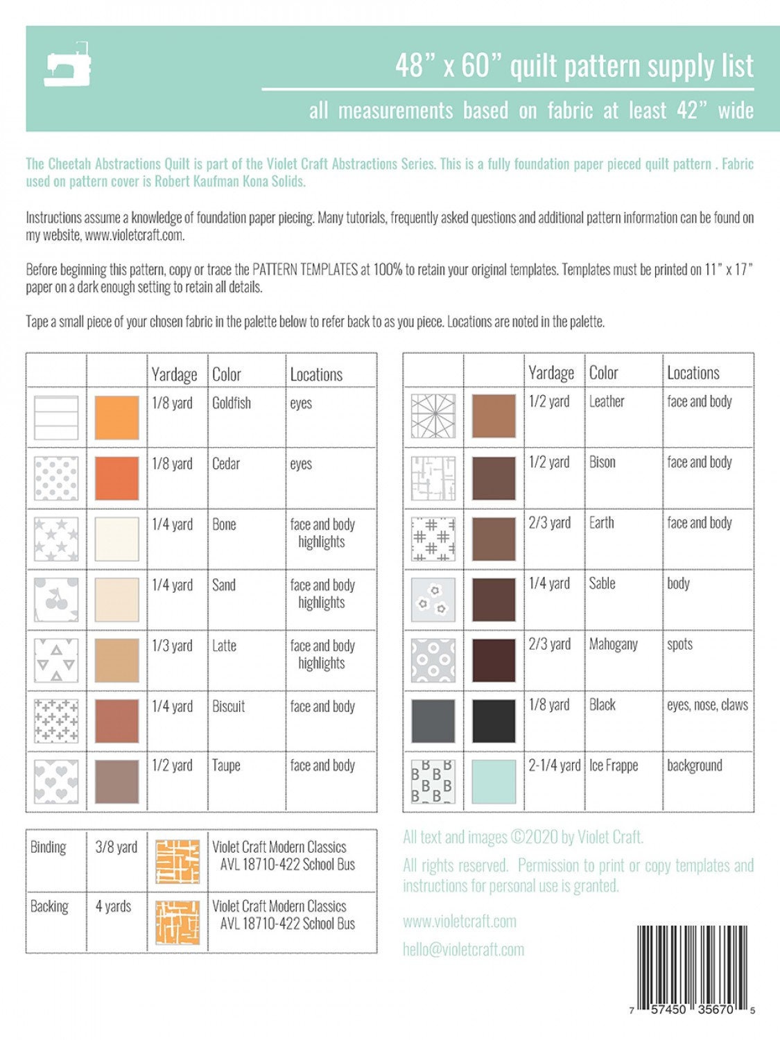 The Cheetah Abstractions Quilt Pattern by Violet Craft - Foundation ...