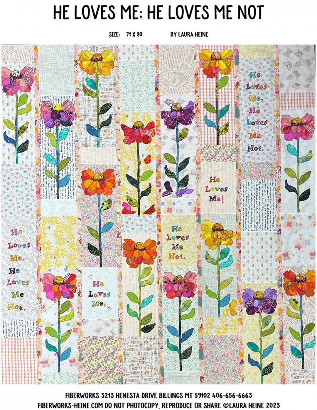 He Loves Me He Loves Me Not Collage Quilt Pattern by Laura Heine, Flower Quilt Pattern, Floral ...