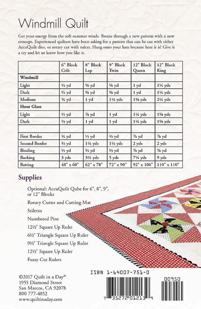 Instant Download Windmill Quilt Pattern by Quilt in a Day - Etsy