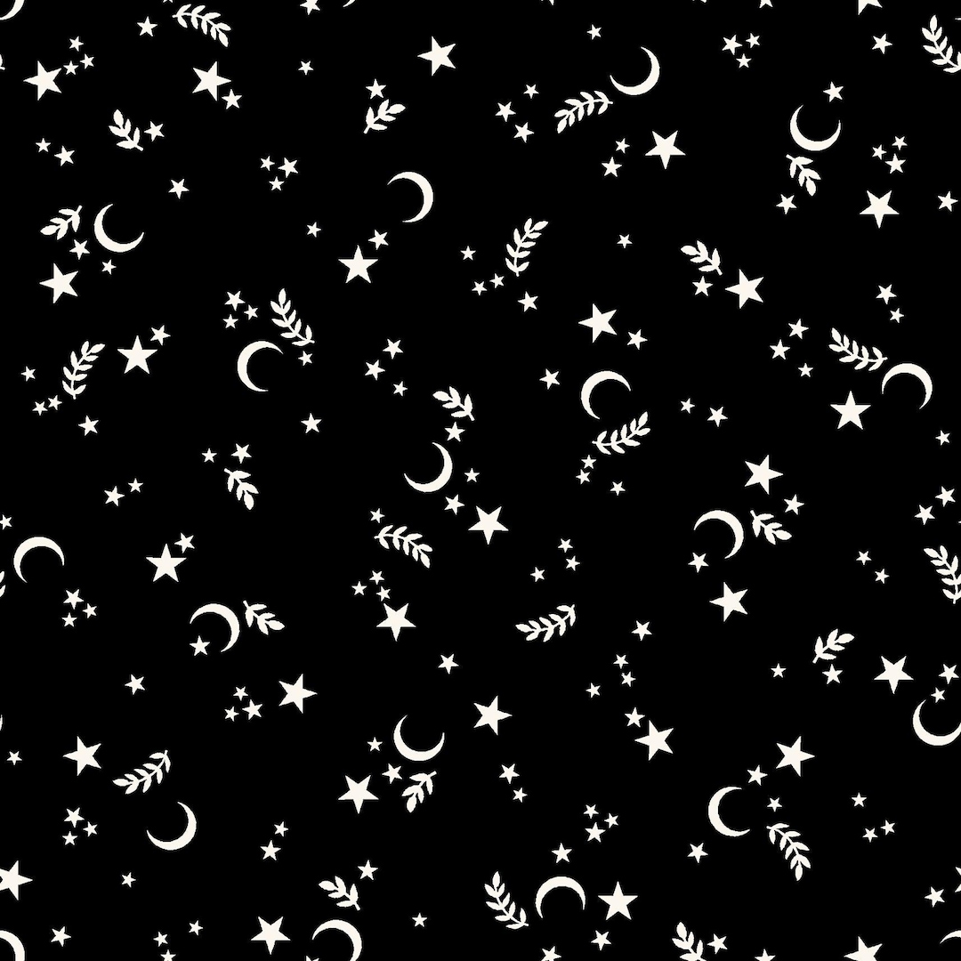 Stars & Moons - Black - Goth Gardens by Maywood Studio, Sold by the ...