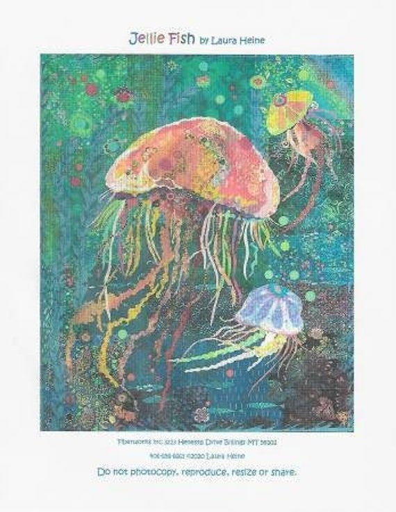 Laura Heine Jellie Fish Collage Pattern is Vibrant and Lots of - Etsy