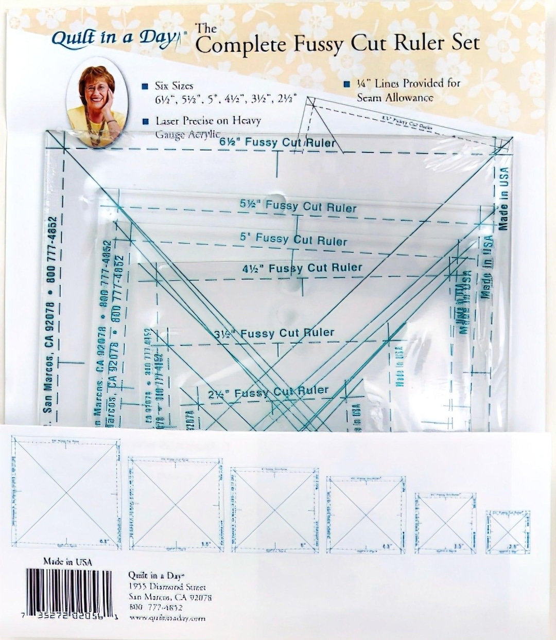 The Complete Fussy Cut Ruler Set by Quilt in a Day - Includes 6 Clear ...