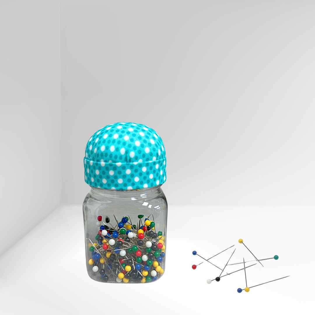 Pins in a Jar by Dritz - Teal Polka Dot Pin Cushion Lid, Pin Holder ...