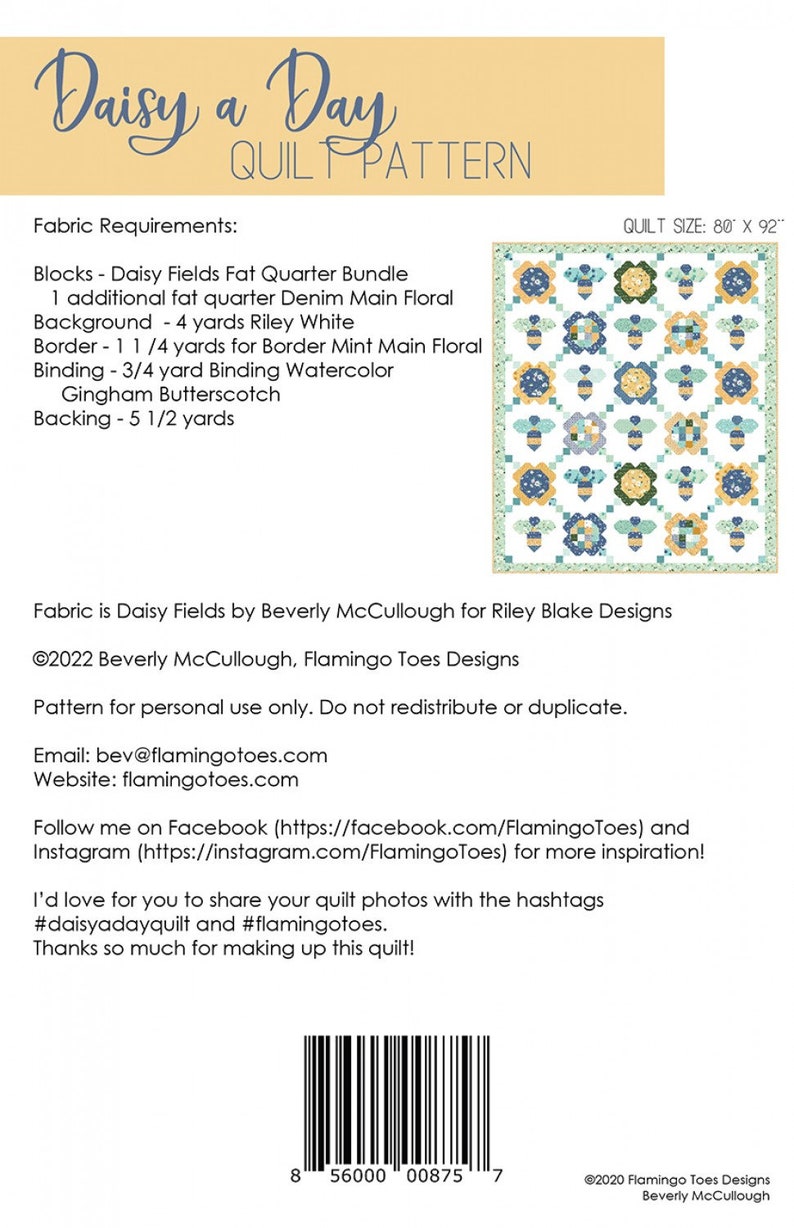 Daisy a Day Quilt Pattern by Beverly Mccullough of Flamingo Toes - 79 ...