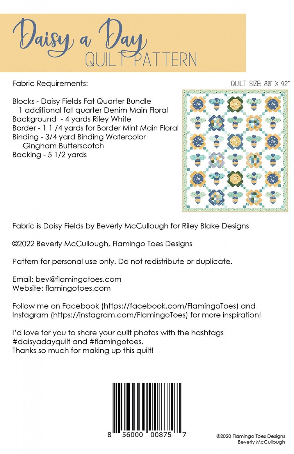 Daisy a Day Quilt Pattern by Beverly Mccullough of Flamingo Toes - 79 ...