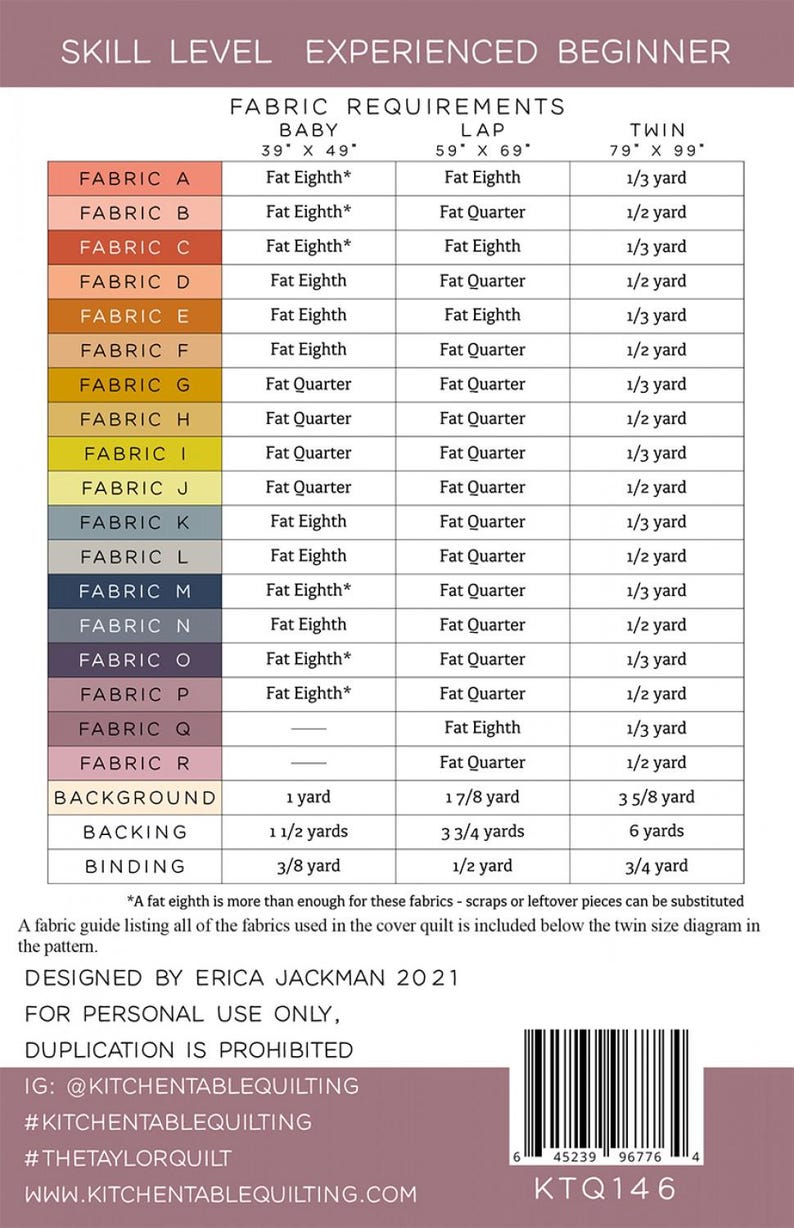 The Taylor Quilt Pattern by Kitchen Table Quilting - Includes 3 Sizes ...