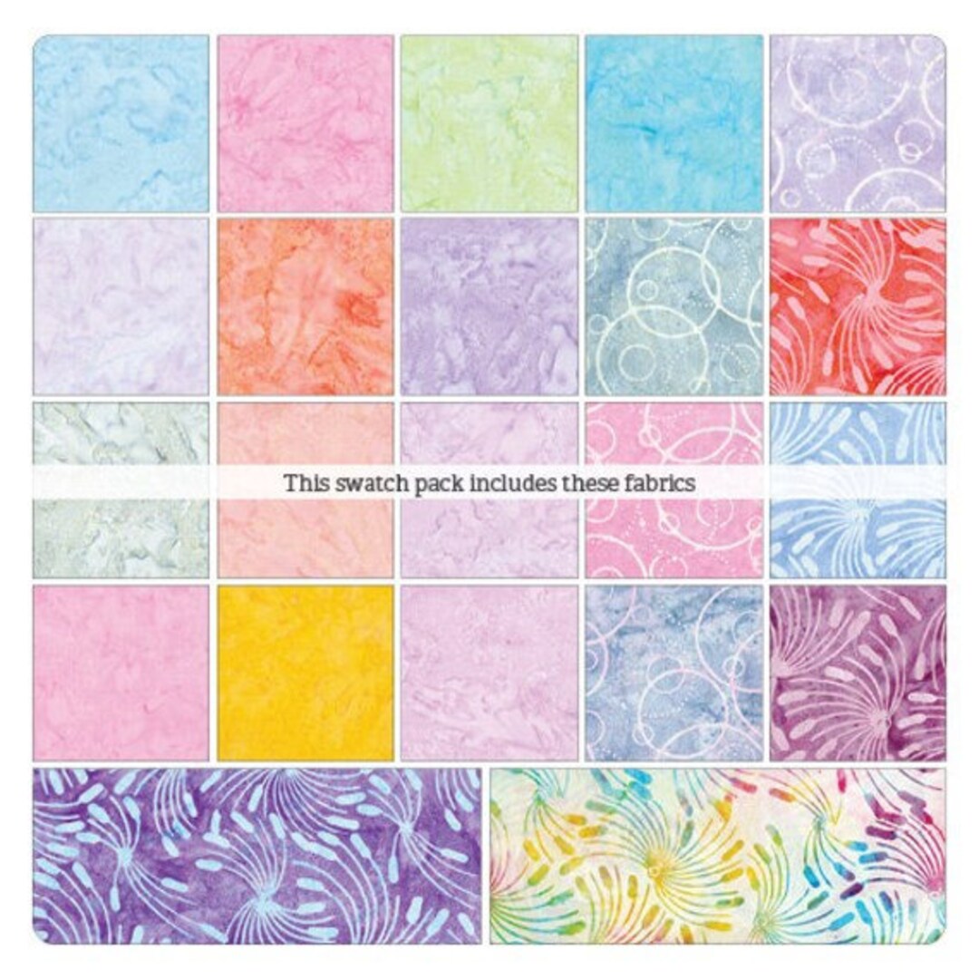 Bali Adrift Batik Charm Squares 5x5 Pack 42 Pcs Bright and Pastel Batik ...