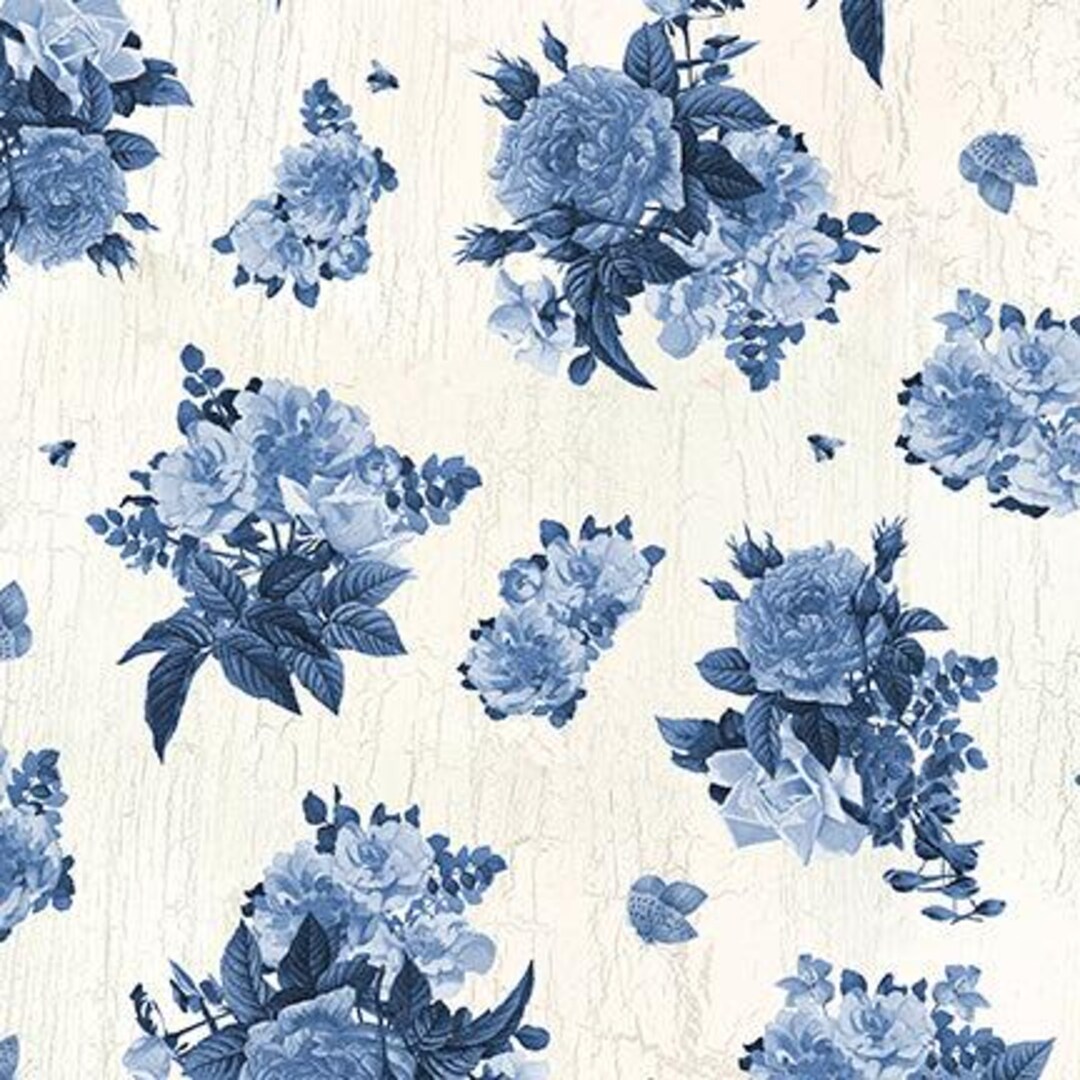 Flower Bouquets - White - English Blue & White From Blank Quilting ...