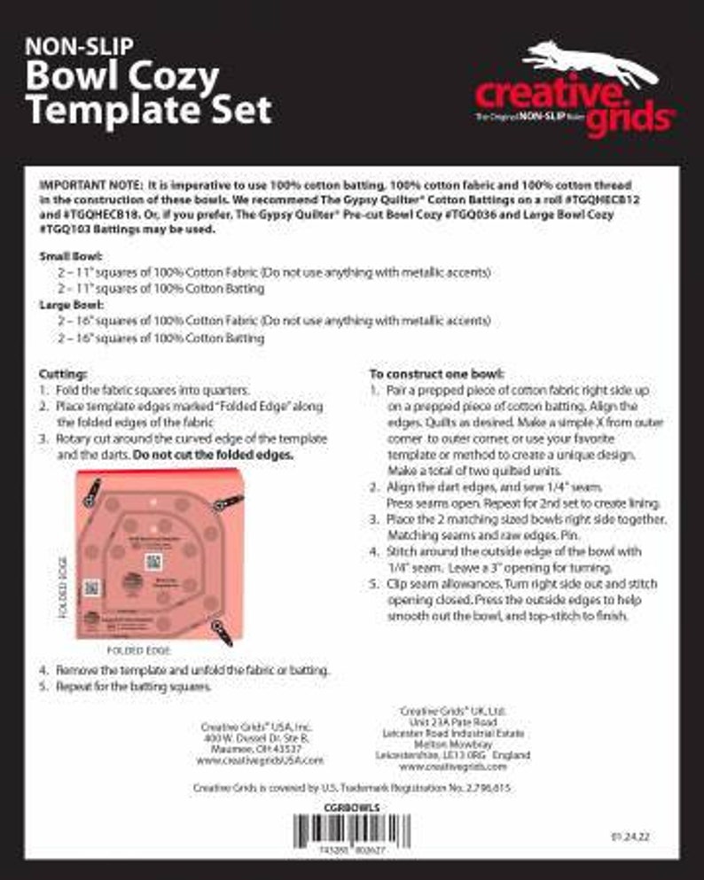Creative Grids Bowl Cozy Template Set CGRBOWLS Etsy