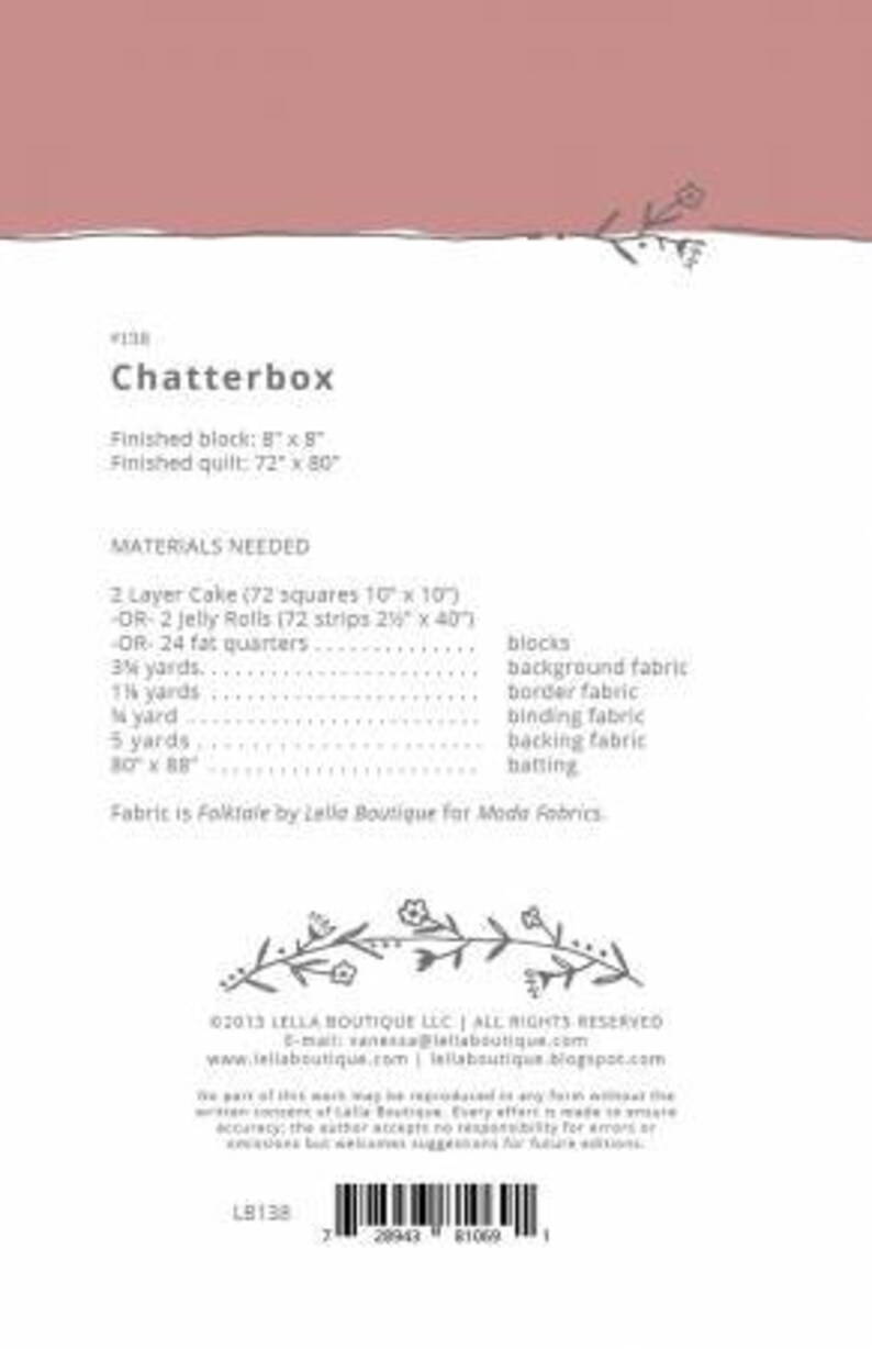 Chatterbox Quilt Pattern by Lella Boutique is Layer Cake - Etsy