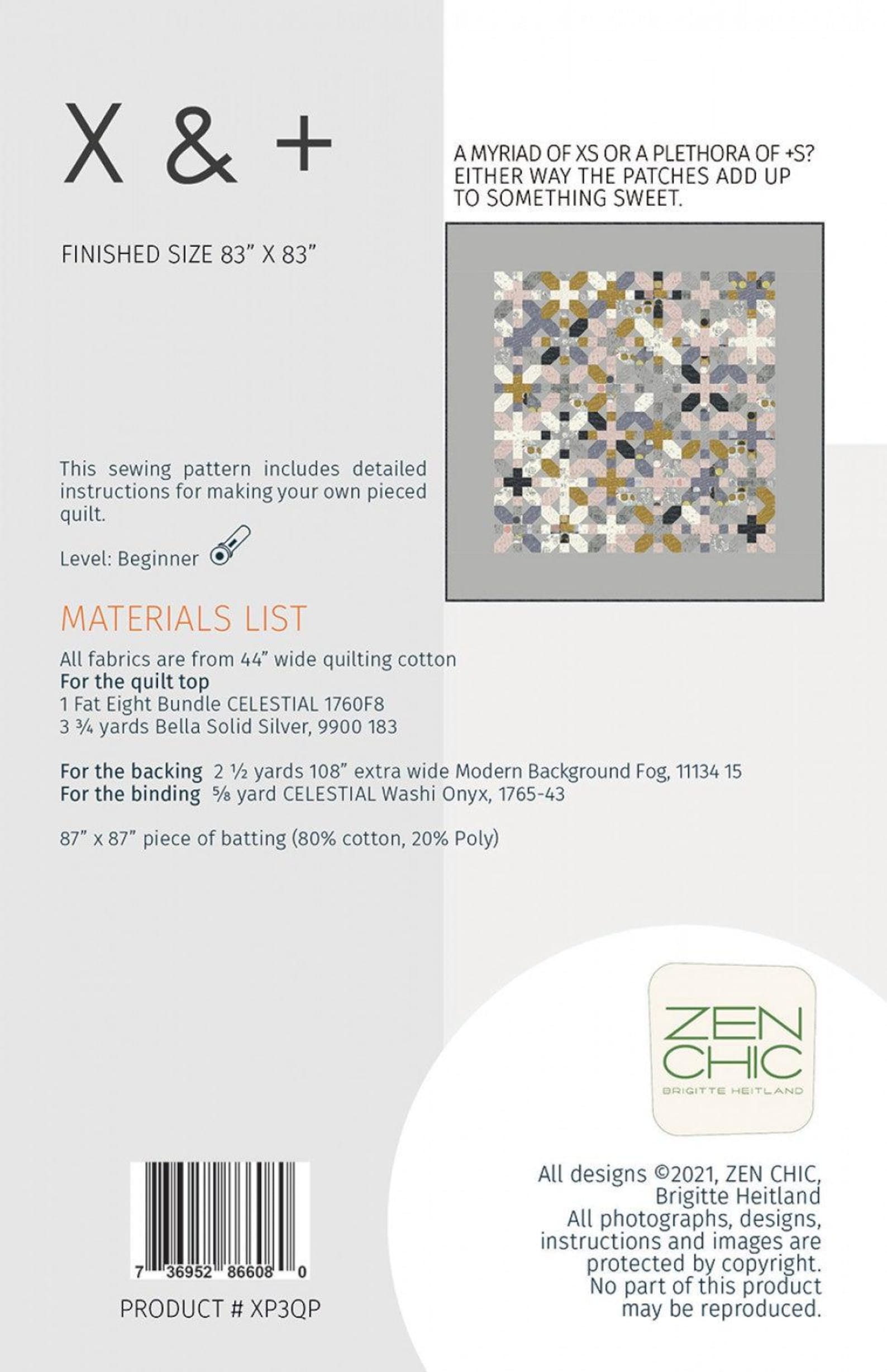 X and Plus Quilt Pattern by Brigitte Heitland Zen Chic - Modern Quilt ...