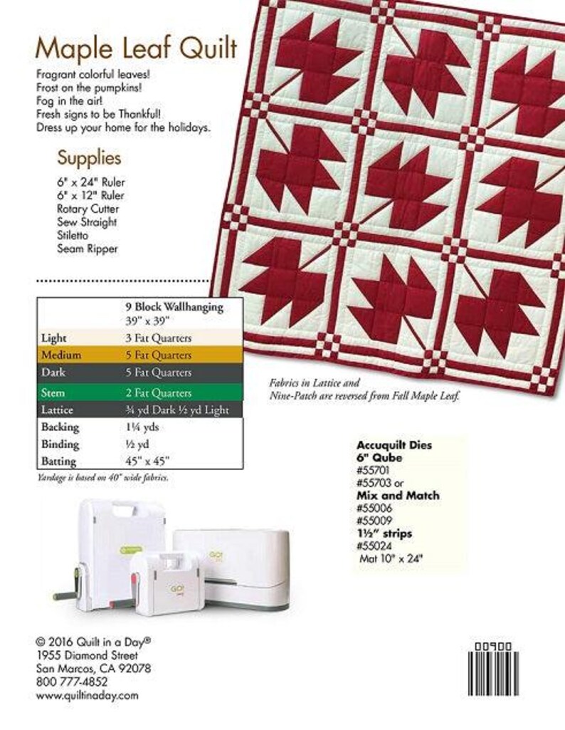 Maple Leaf Quilt: Eleanor Burns Signature Accuquilt Pattern, Easy Fall ...