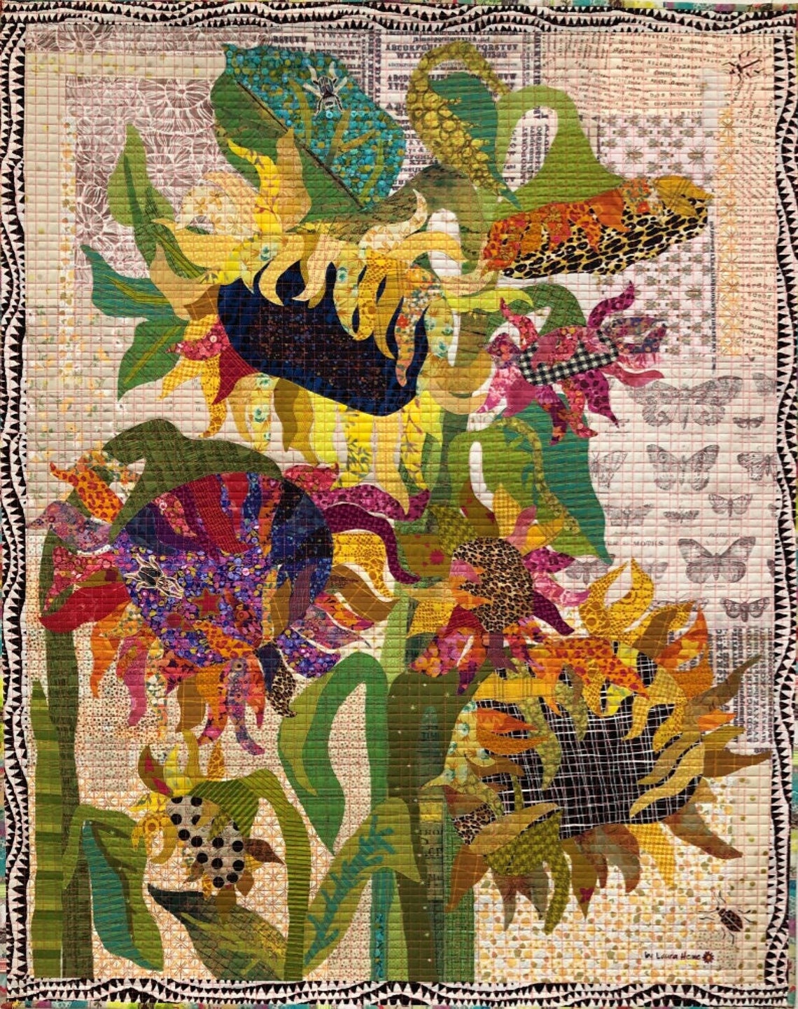 Sunflowers Collage Pattern by Laura Heine - Fiberworks Collage Fabric ...