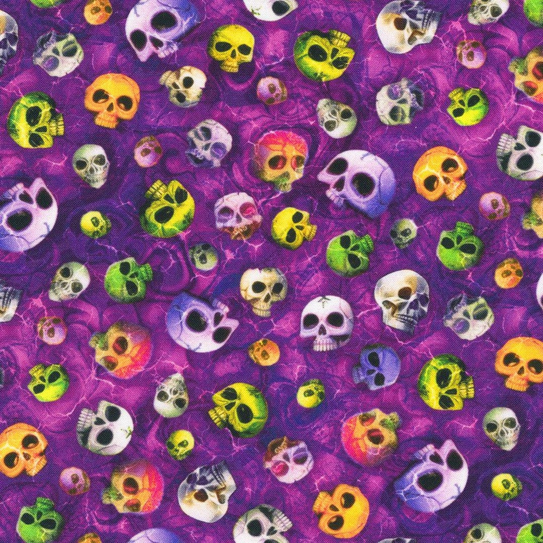 Skull Toss - Violet - Bright Frights by Catriona Crehan for KAUFMAN ...