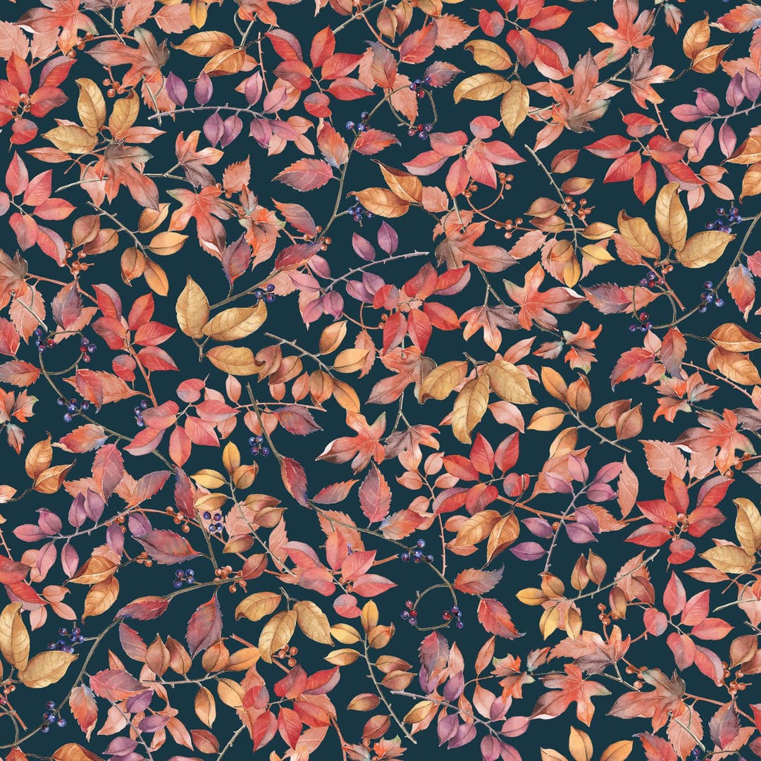 Packed Fall Foliage - Navy - Bountiful by Sandy Cloughcotton for P&B ...