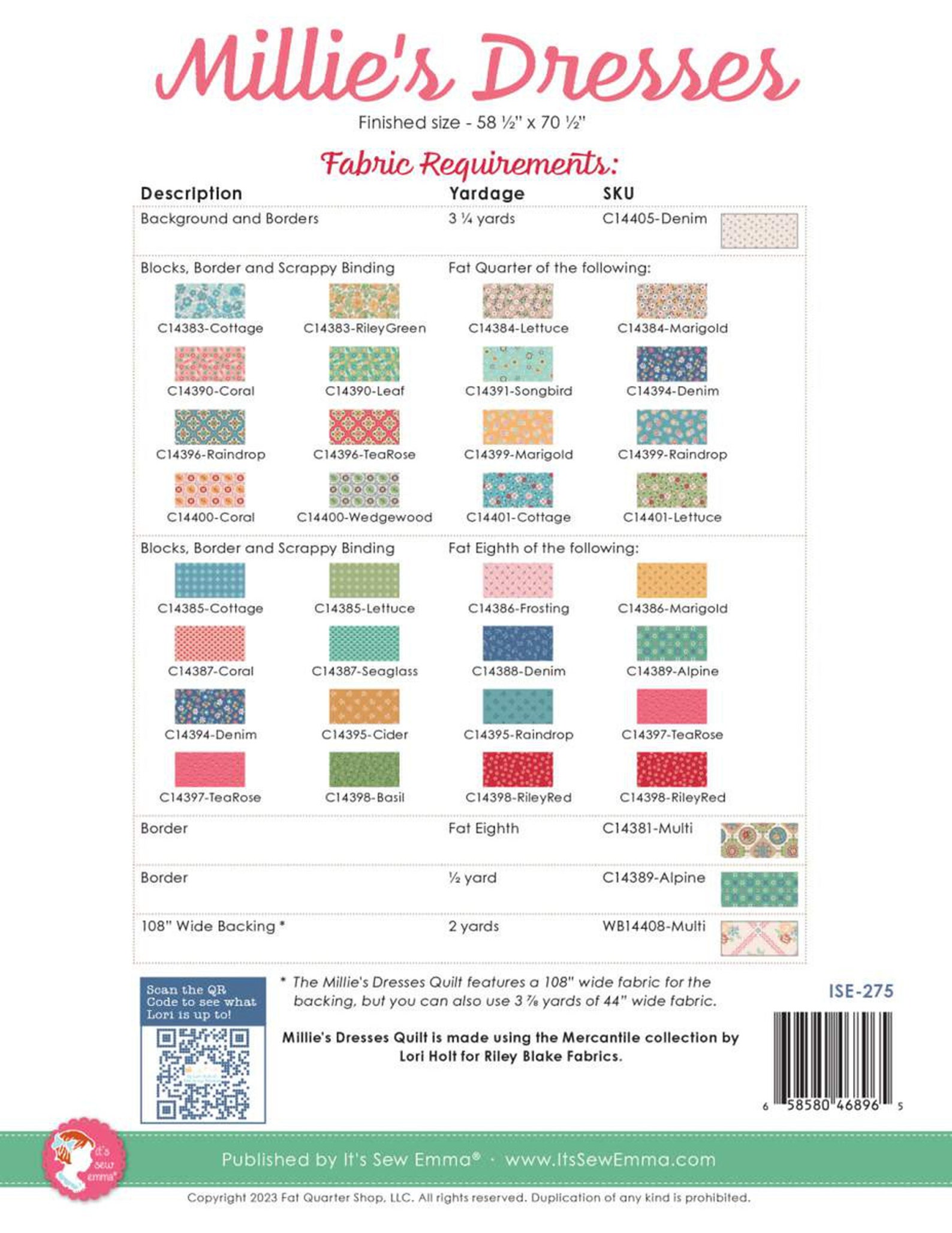 Millie's Dresses Quilt Pattern by Lori Holt It's Sew Emma - Etsy