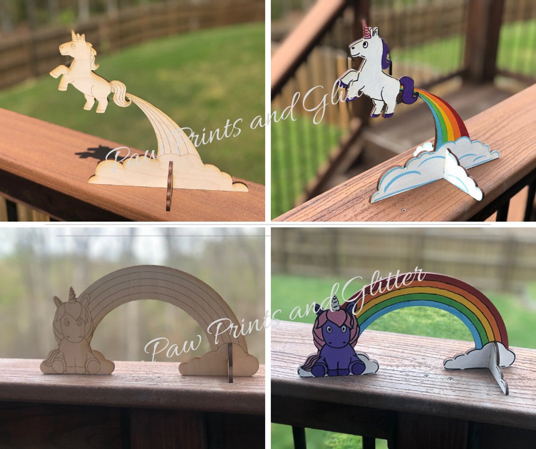3D Unicorn With Rainbow Set, SVG Laser Cut Glowforge Files, 3, 4, 5mm ...