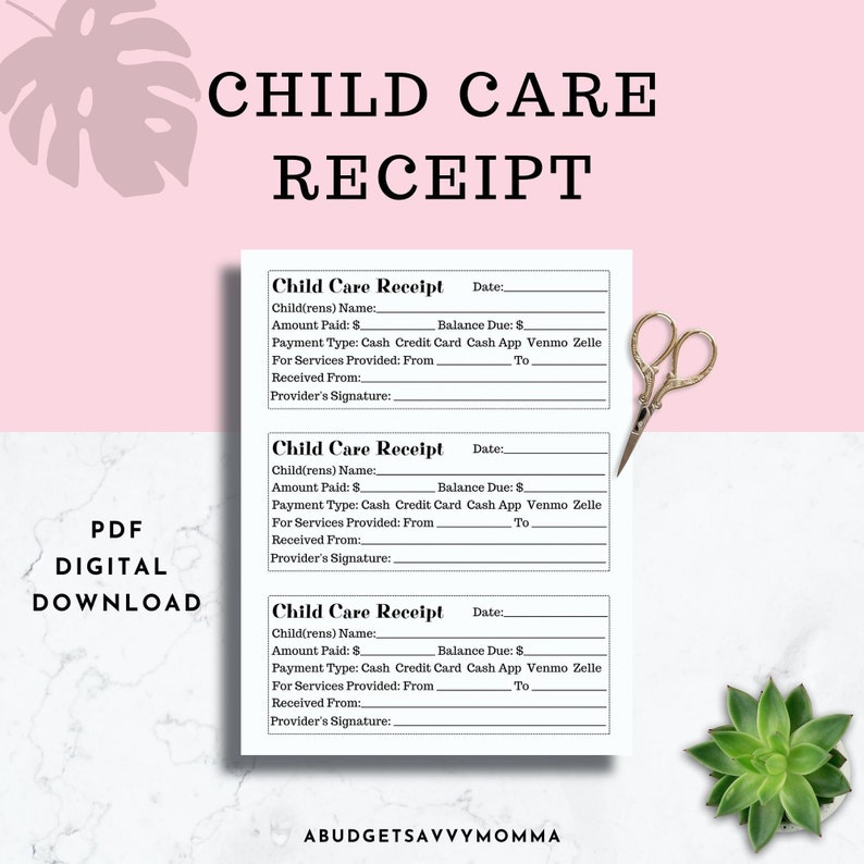 Child Care Receipt | Daycare Receipt | Child Care Payment Form ...