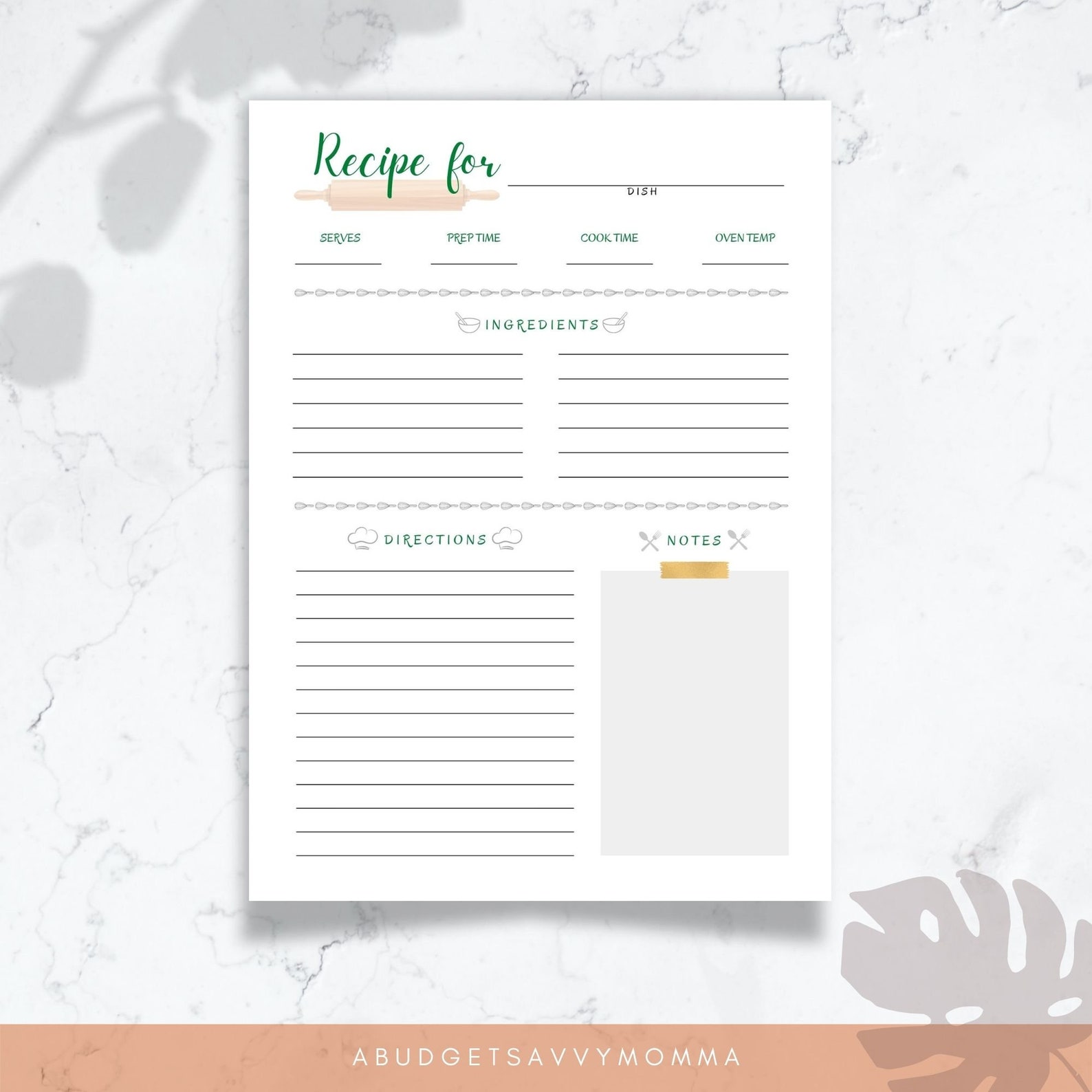 Blank Recipe Sheet Printable | Blank Recipe Page | Blank Recipe Page ...