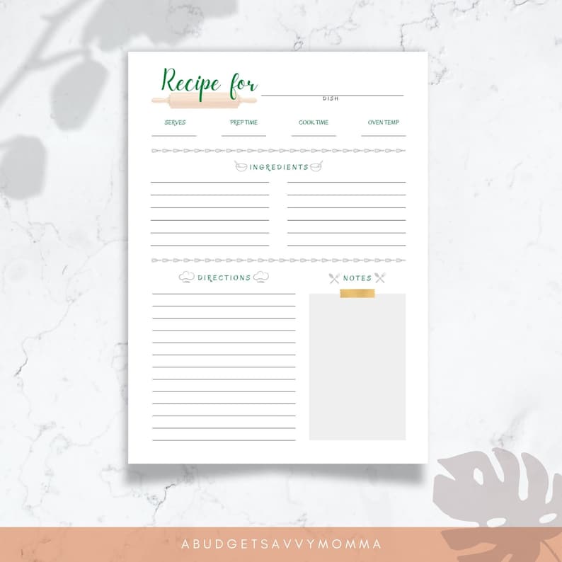 Blank Recipe Sheet Printable | Blank Recipe Page | Blank Recipe Page ...