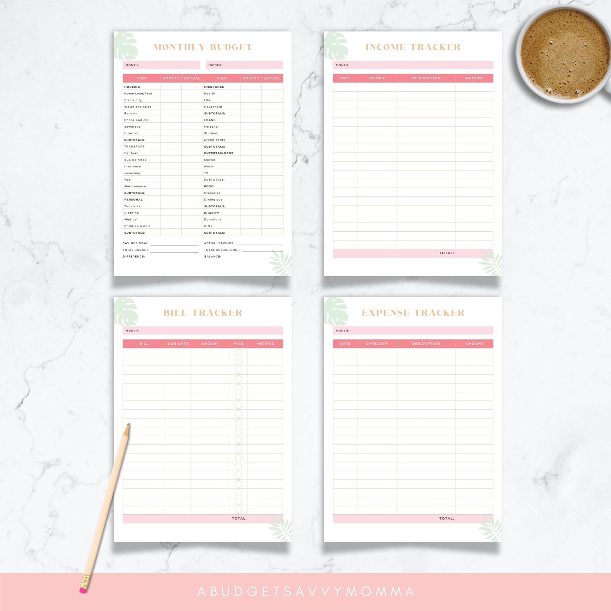 Budget Tracker Monthly Budget Tracker Monthly Budget Sheet Financial ...