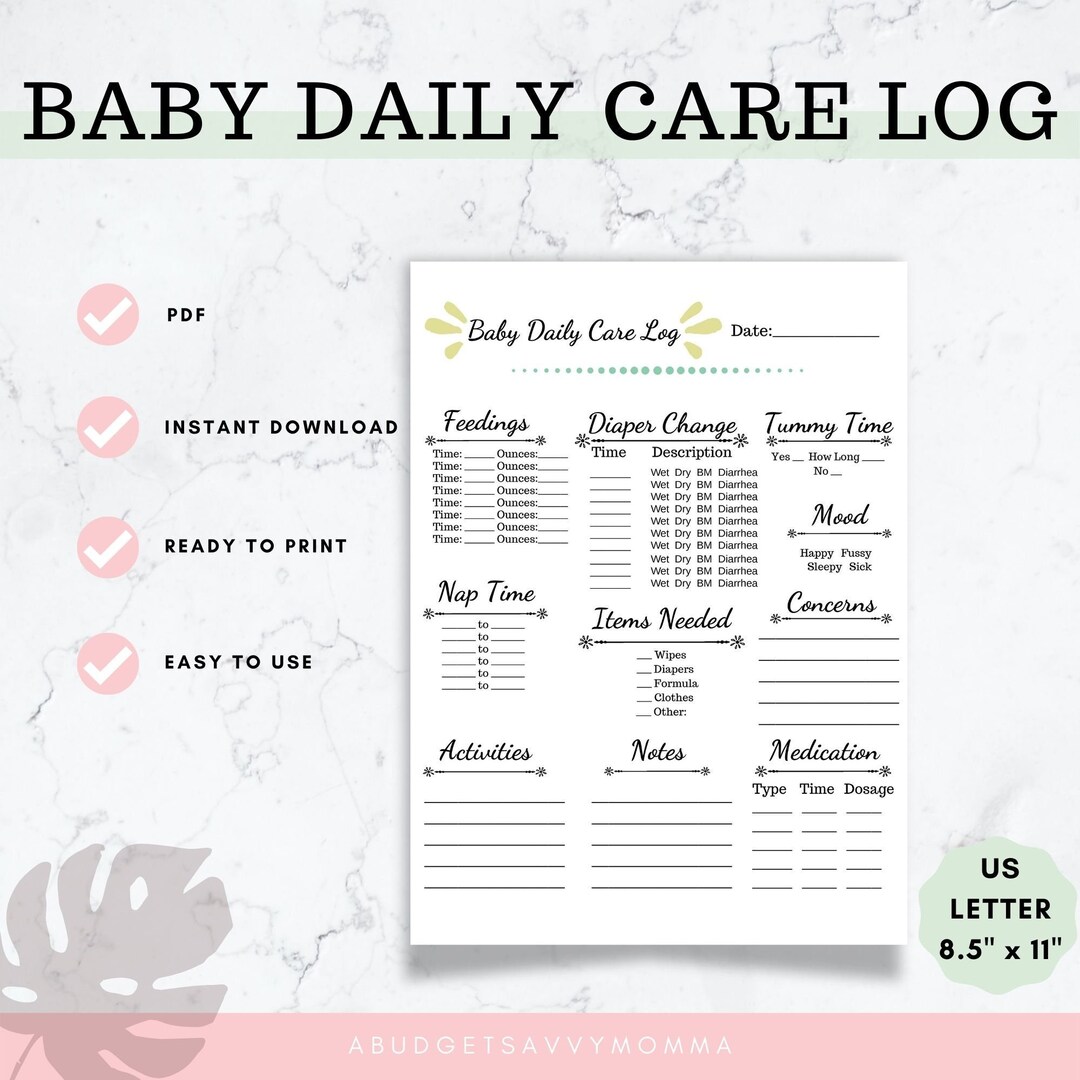 Baby Daily Care Log | Nanny Log | Babysitter Log | Baby Log for Nannies ...