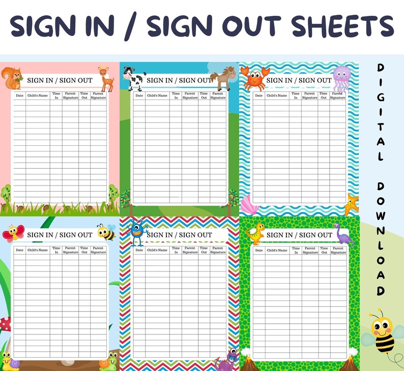 Sign in Sheet Daycare Sign in Sheet Sign in and Out Form Daycare Forms ...
