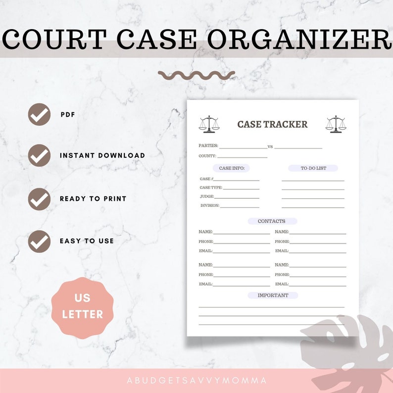 Court Case Organizer | Family Law Case Tracker | Court Case Tracker ...