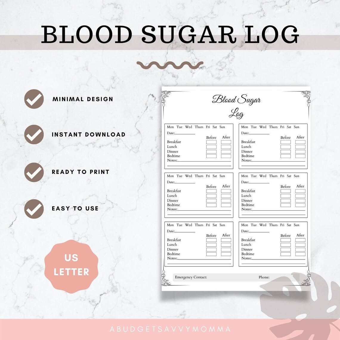 Blood Sugar Log | Blood Sugar Tracker | Blood Sugar Printable ...